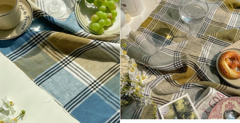 Premium Quality 100% Pure Linen Fabric Check Pattern by the - Etsy