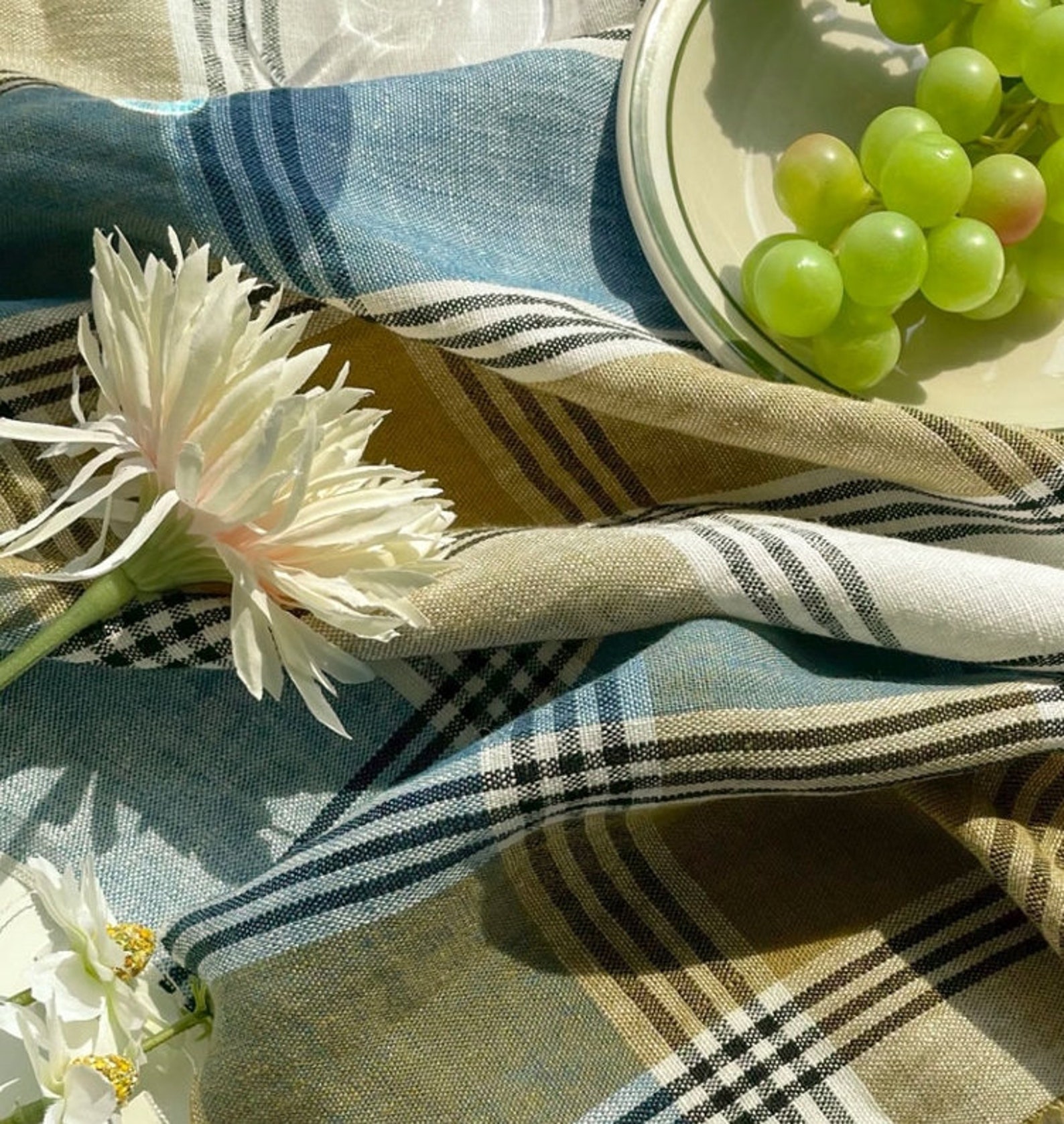 Premium Quality 100% Pure Linen Fabric Check Pattern by the | Etsy