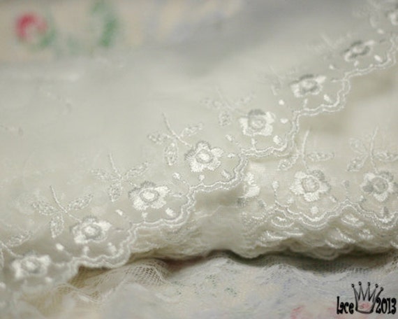 14Yds Vintage wedding ribbon Embroidery scalloped mesh net | Etsy