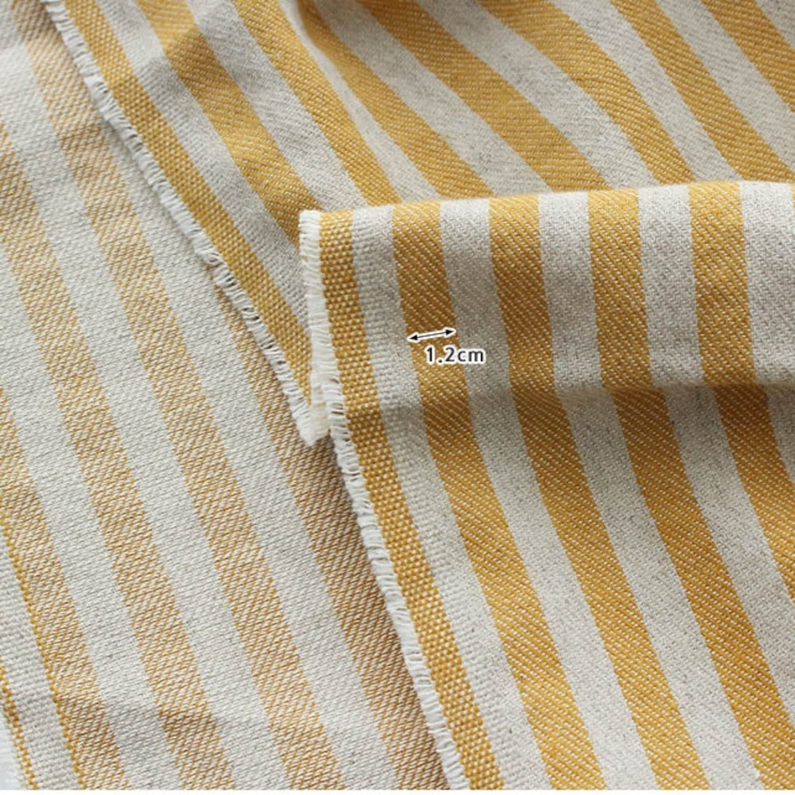 Cotton Linen Fabric Mustard Yellow Stripe by the Yard 44" Cozy Yellow ...