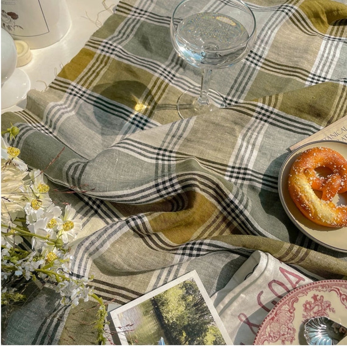 Premium Quality 100% Pure Linen Fabric Check Pattern by the | Etsy