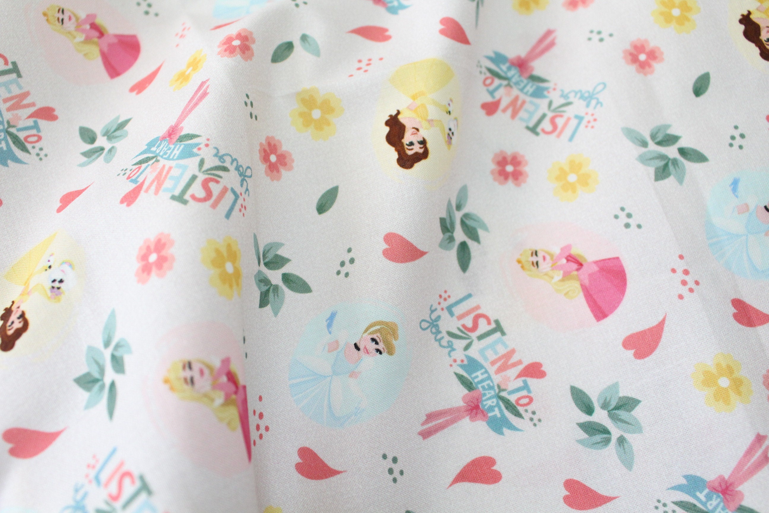 Disney Cotton Fabric by the Yard Princess Character Fabric | Etsy