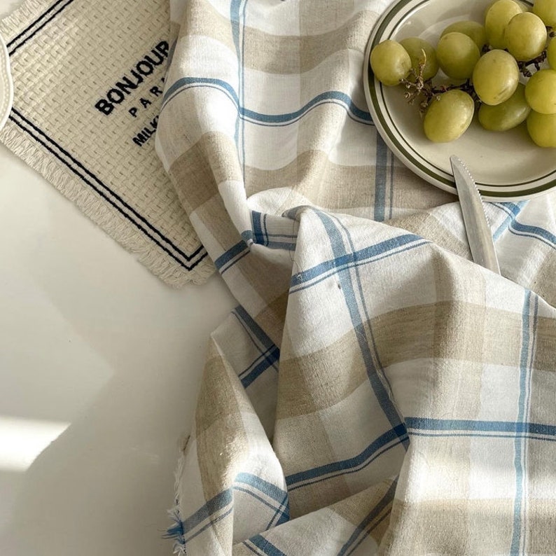 Premium Quality Cotton & Linen Mixture Fabric Check Pattern by - Etsy