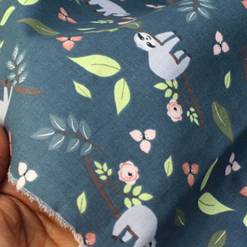 Oxford Cotton Fabric by the Yard Sloth Animal Fabric 44 | Etsy