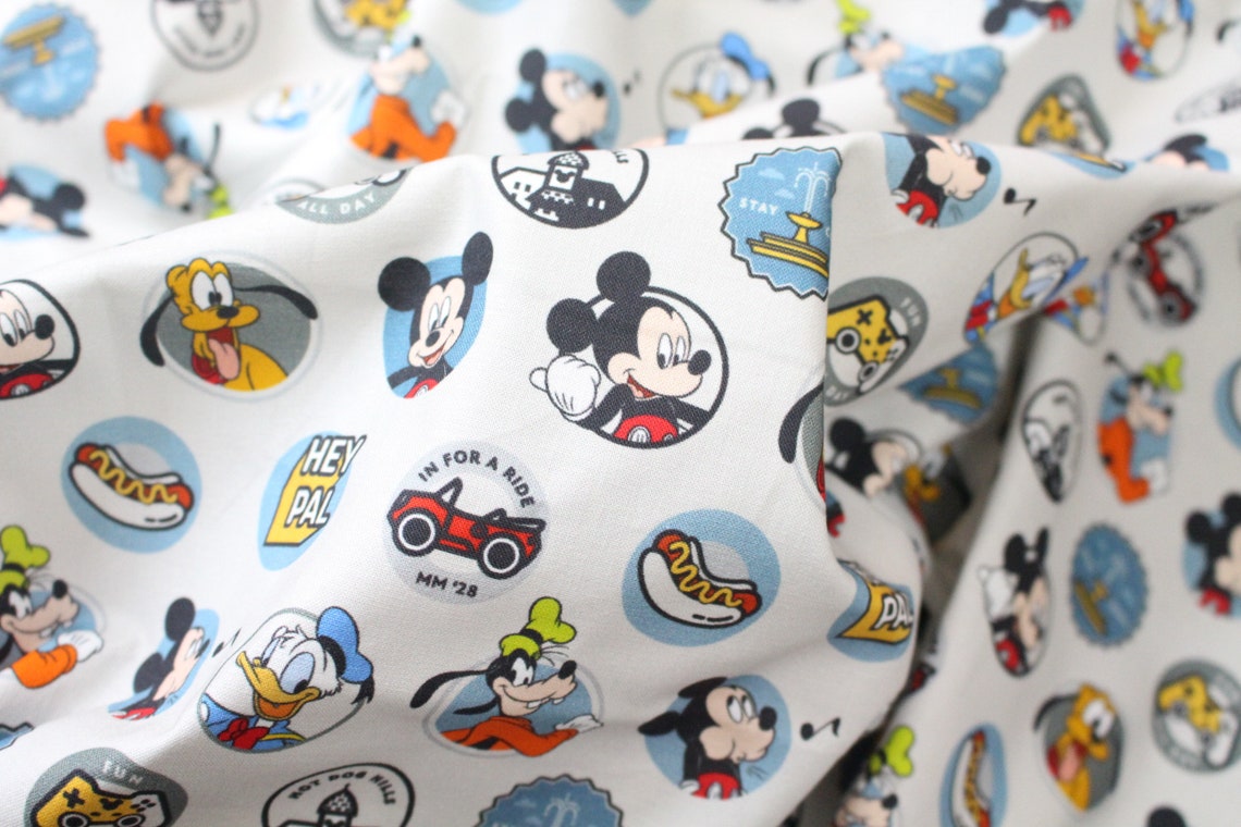 Disney Cotton Fabric By The Yard Mickey Character Fabric Etsy