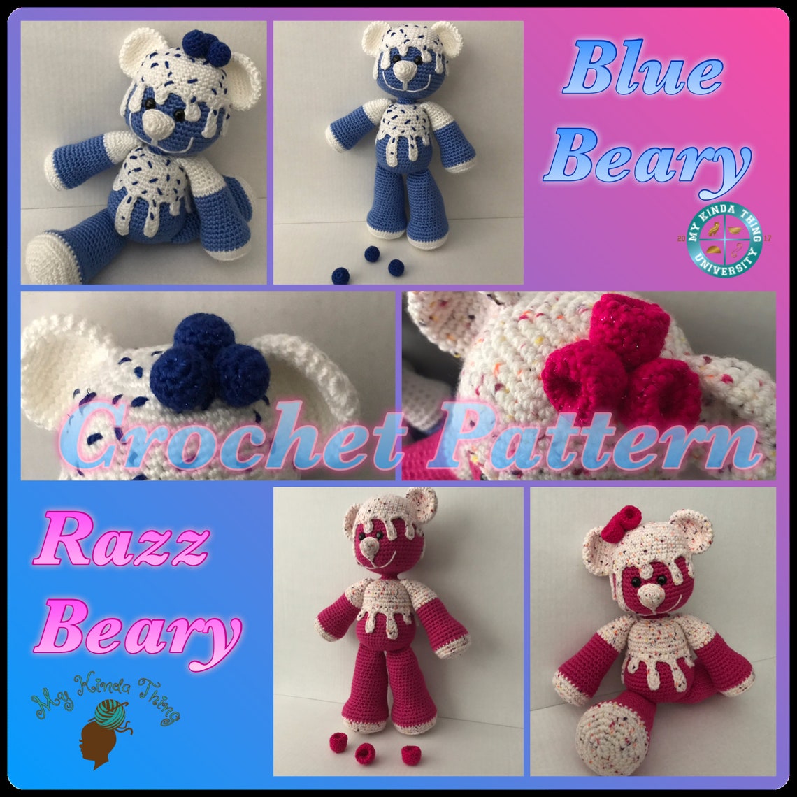 Razz Beary and Blue Beary Crochet Bear Pattern - Etsy
