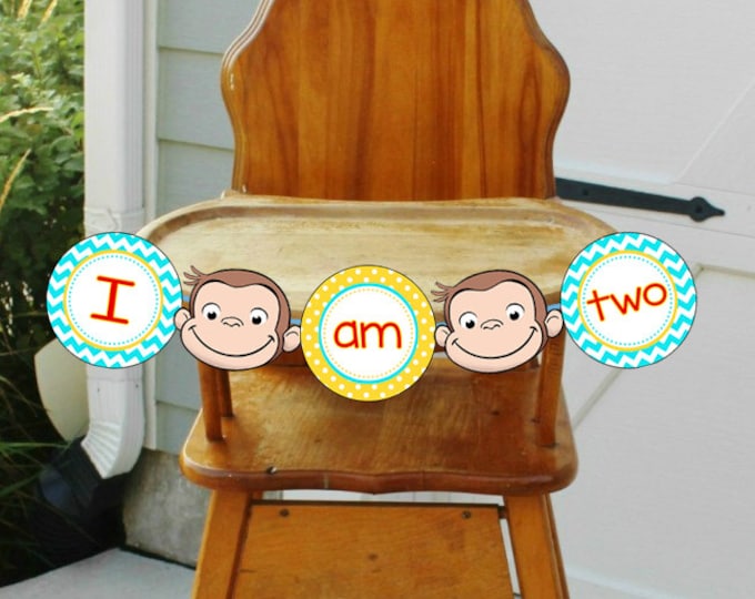 Curious George Birthday i Am Two Banner DIY / - Etsy
