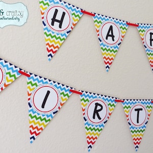 Rainbow Chevron Party Printable Happy Birthday Banner / Fiesta - FILE ...