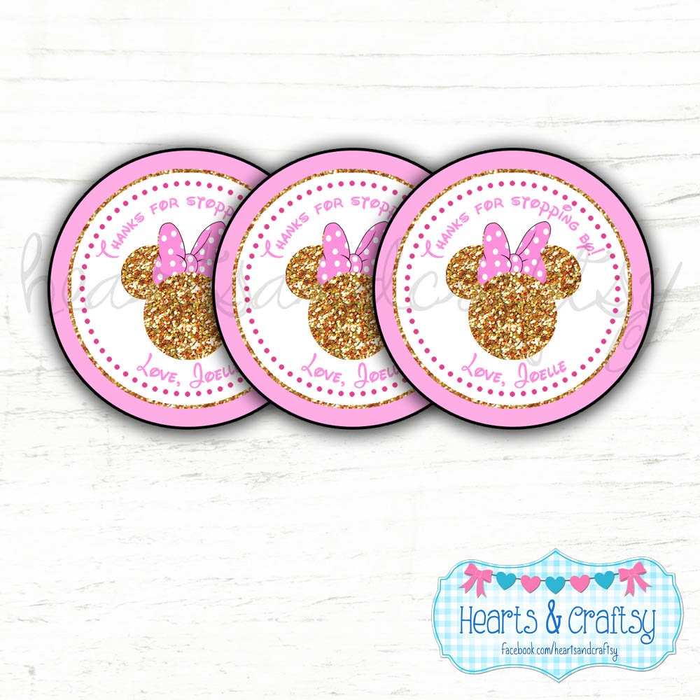 Glitter Minnie Mouse Party Favor Tags DIY / Thank You Tags / Stickers ...