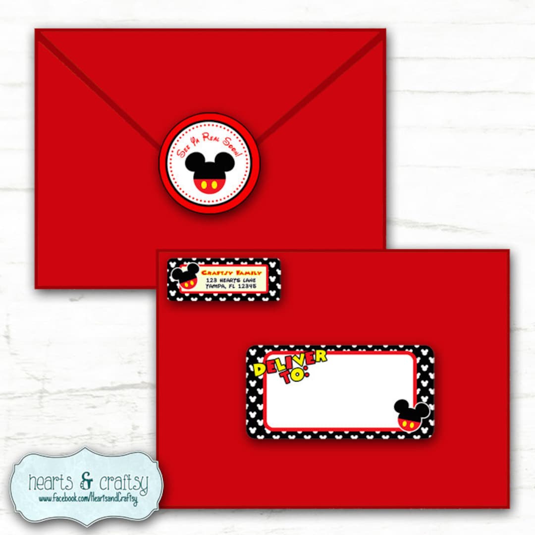 DIY Mickey Mouse Party Address Labels and Envelope Seal / Stickers ...
