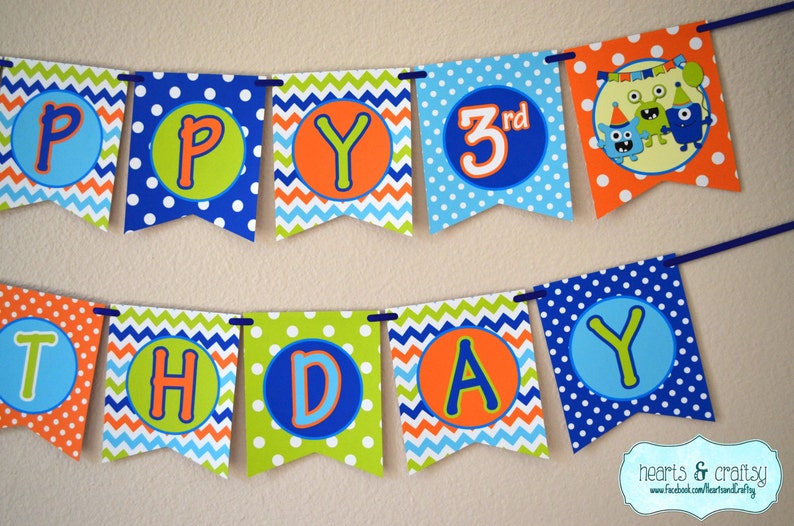 Monster Happy Birthday Banner Little Monster Party / Monster - Etsy