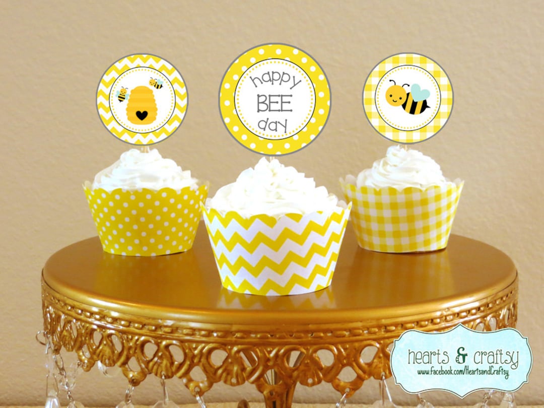 Happy BEE Day Cupcake Toppers & Wrappers / Bumblebee Birthday Party ...