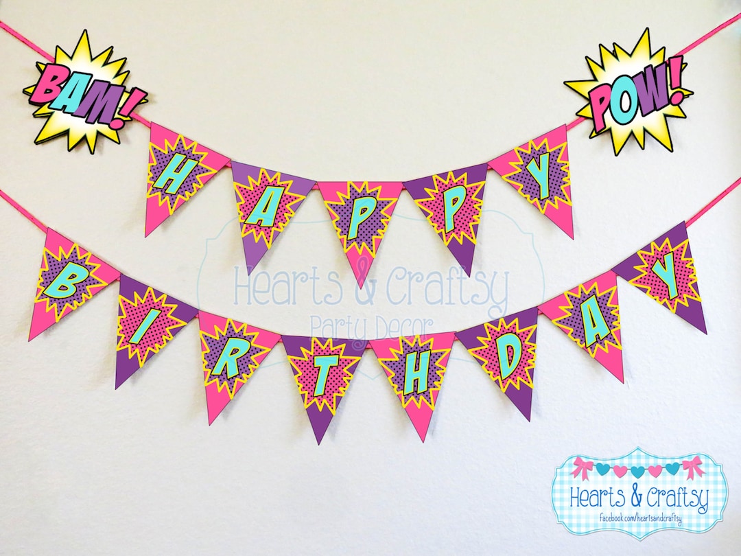 Girl Superhero Birthday Banner DIY / Girl Super Hero Party / Superhero ...