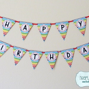 Rainbow Chevron Party Printable Happy Birthday Banner / Fiesta - FILE ...