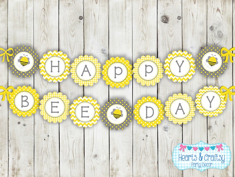 Happy BEE Day Banner DIY / Bumblebee Party Happy Birthday Banner - Grey ...