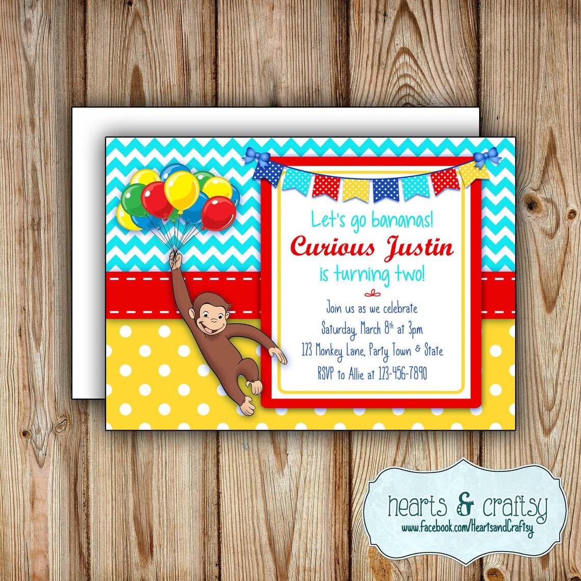 Curious George Birthday Party Thank You Card Curious George - Etsy