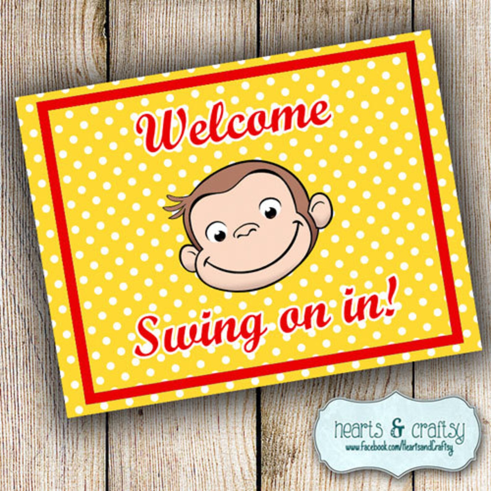 Curious George Birthday Welcome Sign DIY Swing on in - Etsy