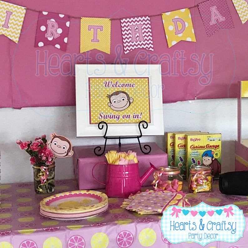 Curious George Birthday Welcome Sign DIY Personalized - Etsy