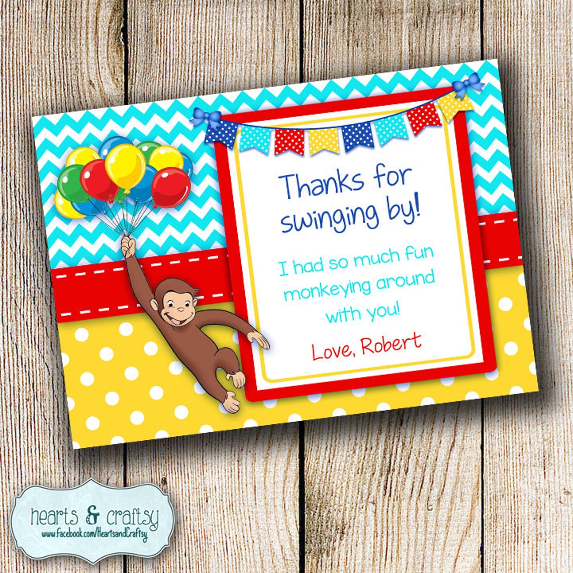 Curious George Birthday Party Thank You Card Curious George - Etsy