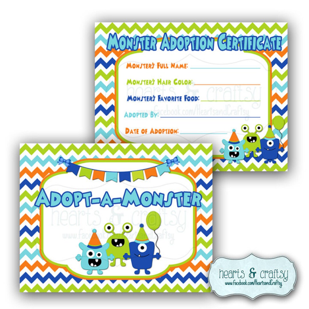 Monster Party "adopt-a-monster" & Monster Adoption Certificate ...
