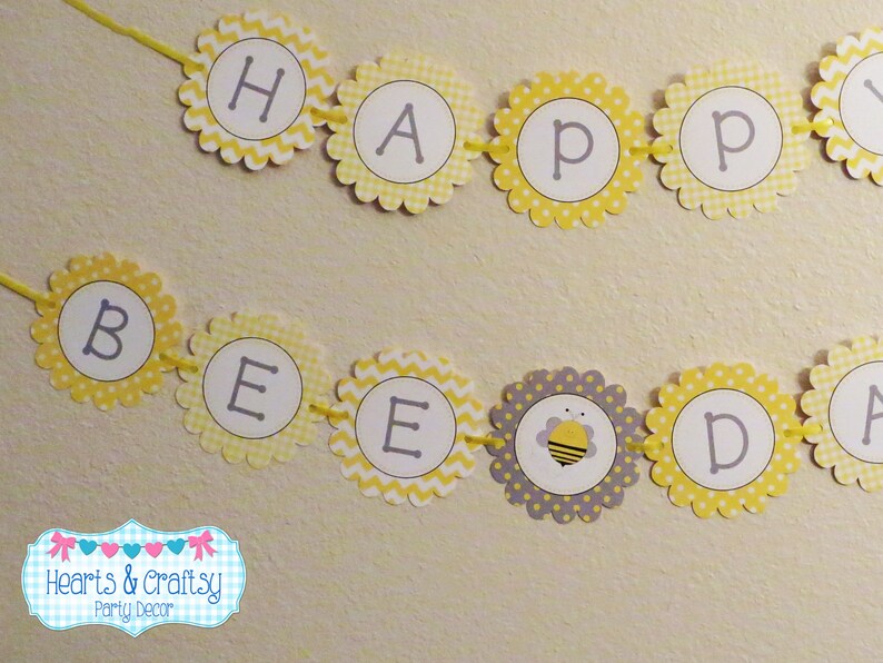 Happy BEE Day Banner DIY / Bumblebee Party Happy Birthday Banner - Grey ...