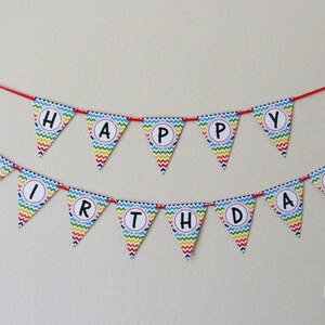 Rainbow Chevron Party Printable Happy Birthday Banner / Fiesta - FILE ...