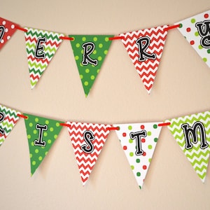 Merry Christmas Banner DIY Red and Green Printable - INSTANT DOWNLOAD ...