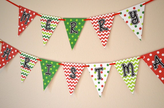 Merry Christmas Banner DIY Red and Green Printable - INSTANT DOWNLOAD ...