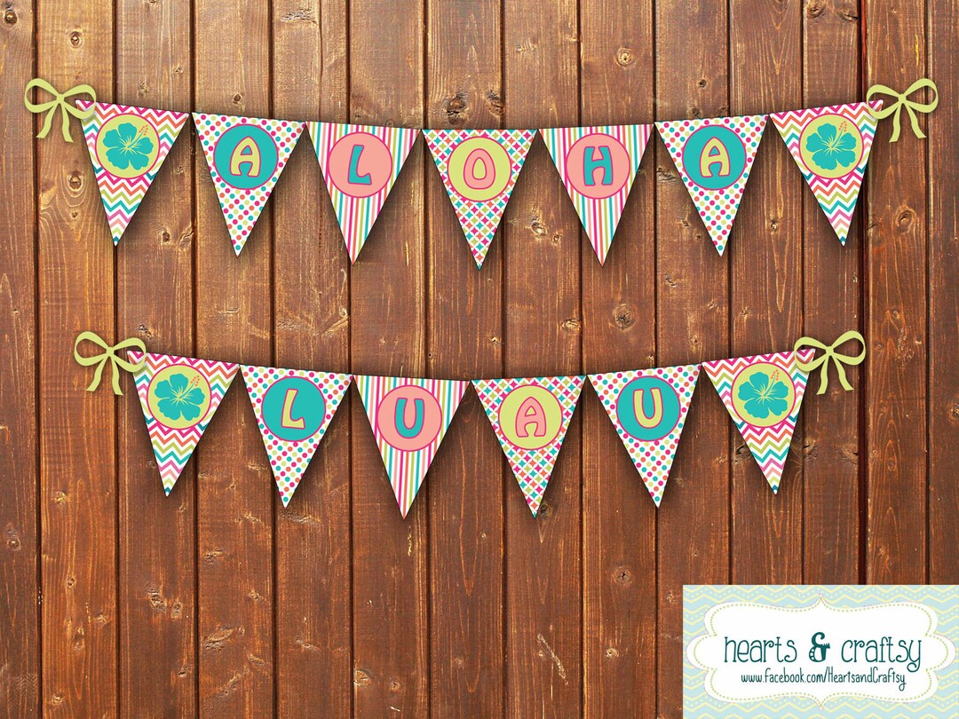 Summer Hawaiian Luau Aloha Pool Party Printable / Happy Birthday Banner ...