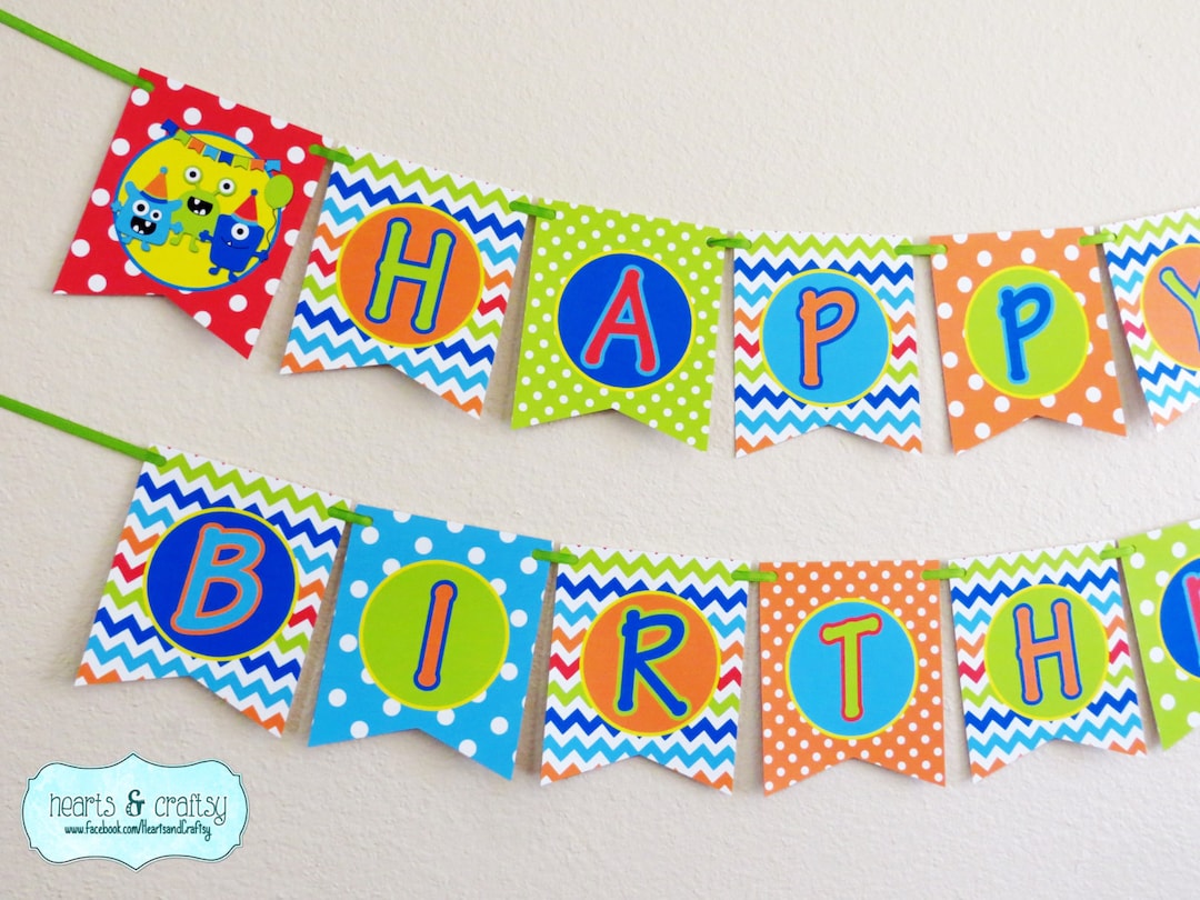 Monster Party DIY Happy Birthday Banner - Little Monster Birthday ...
