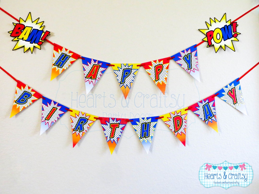 Superhero Birthday Banner DIY / Super Hero Party / Superhero Happy ...