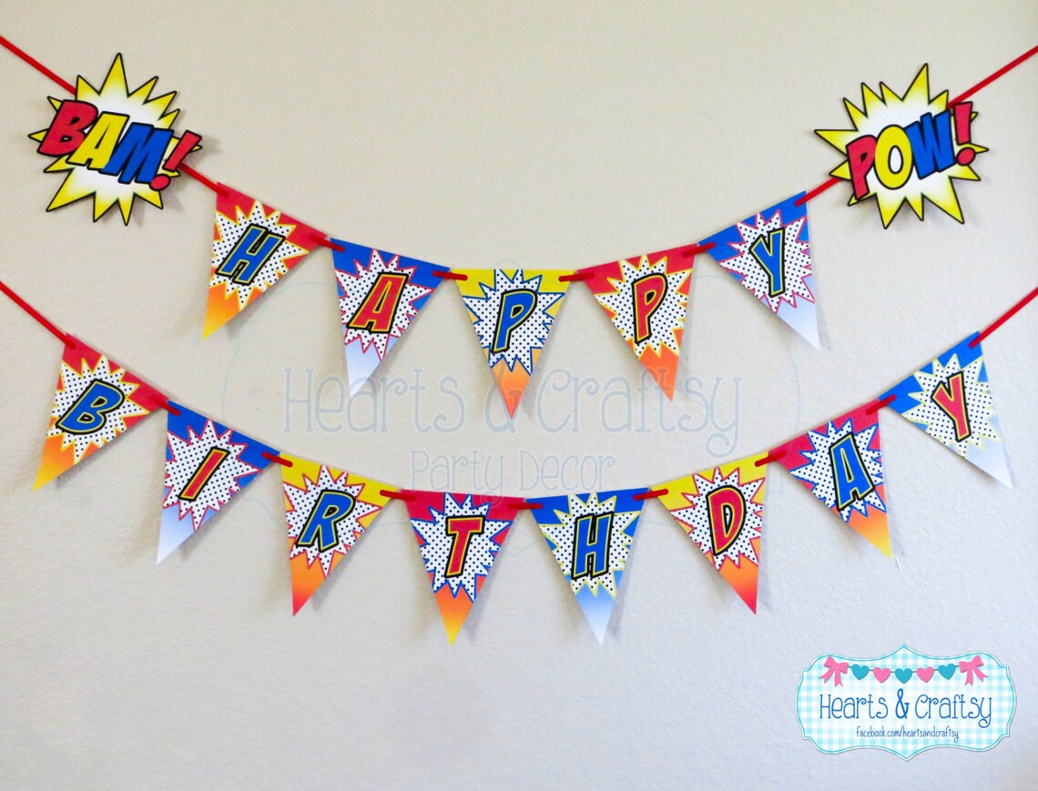 Superhero Birthday Banner DIY / Super Hero Party / Superhero Happy ...