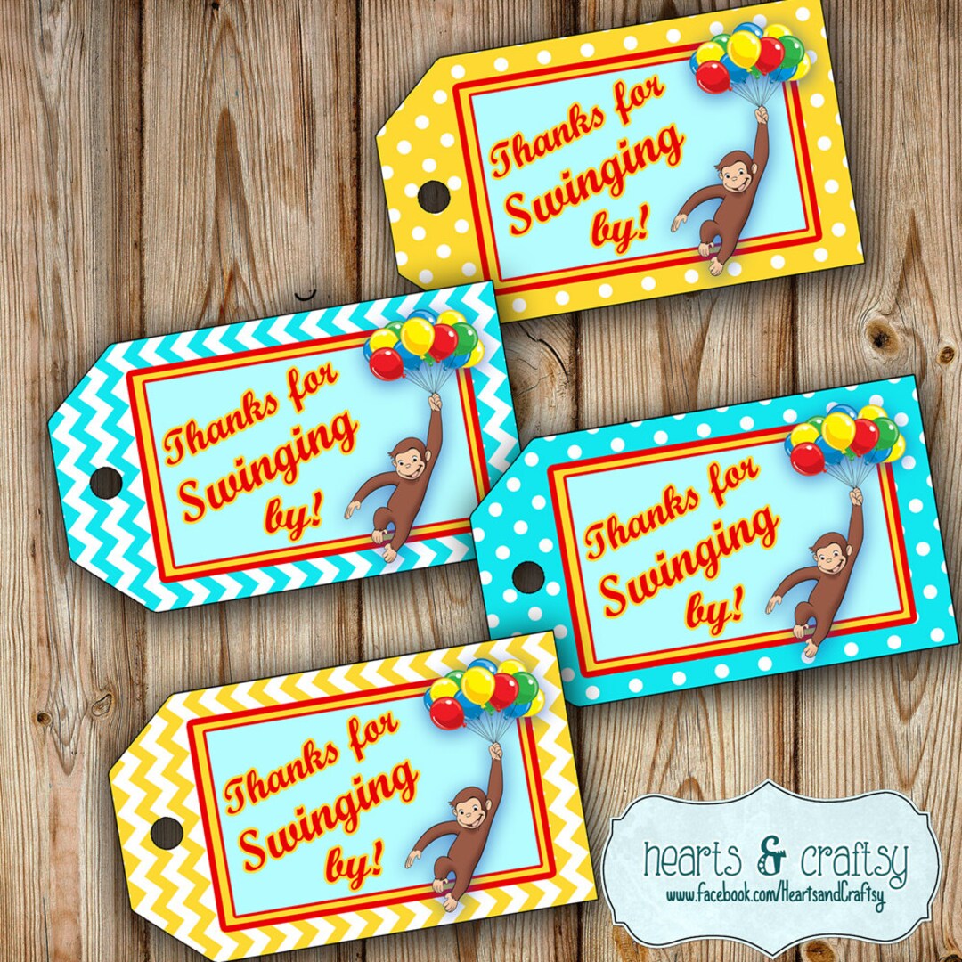 Curious George Party Favor Tags DIY / Gift Tags - Two Styles - Instant ...