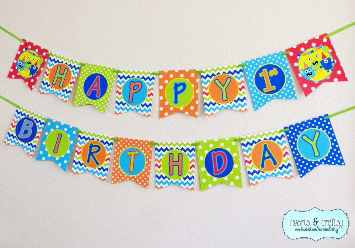 Monster Party DIY Happy Birthday Banner Little Monster | Etsy