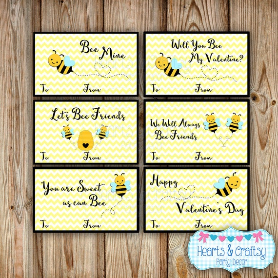 Bee Valentine Cards DIY Kids Valentine Cards Valentines | Etsy