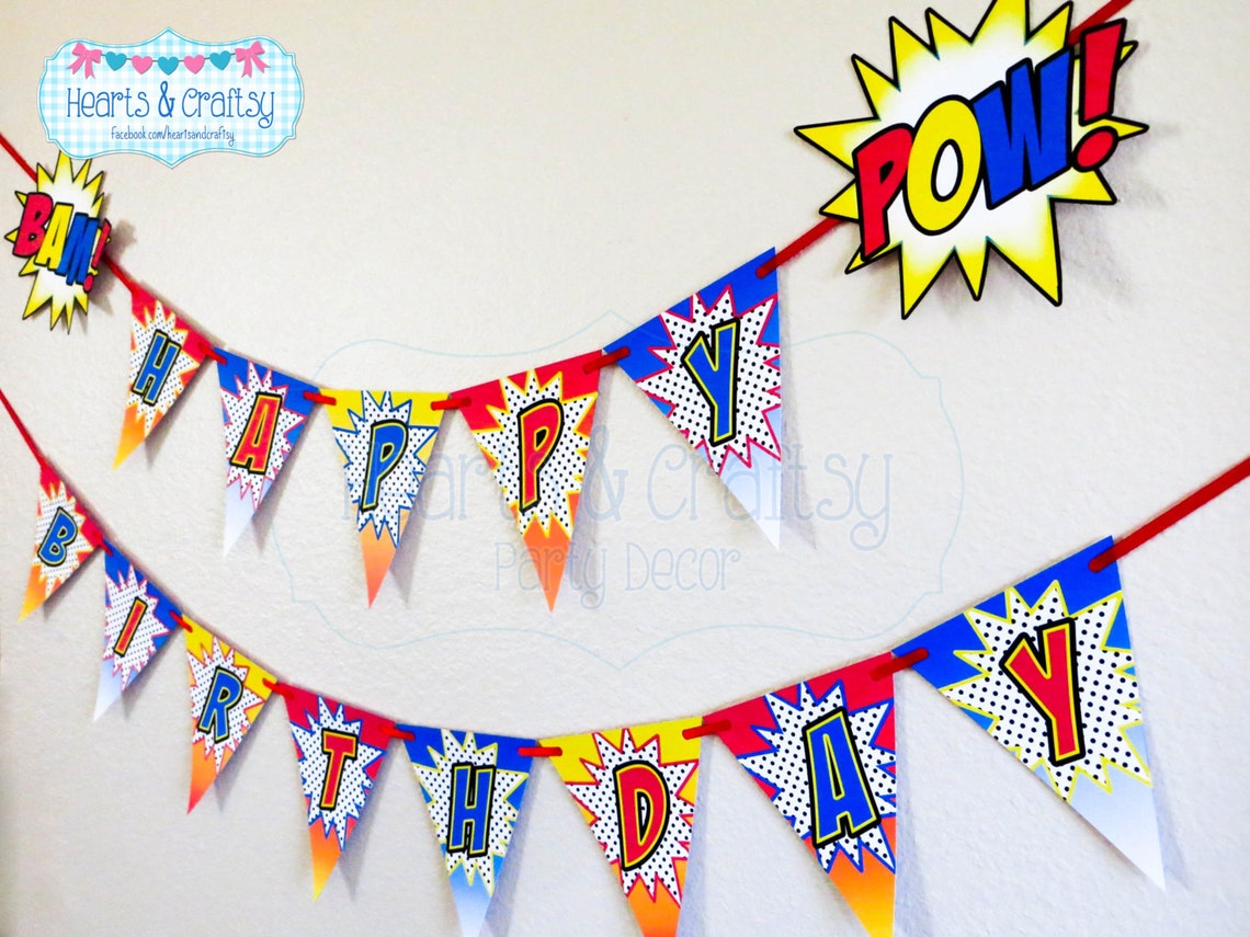 Superhero Birthday Banner DIY / Super Hero Party / Superhero Happy ...