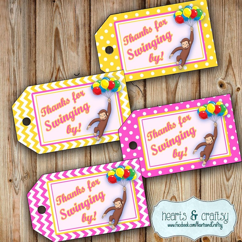 Curious George Party Favor Tags DIY / Gift Tags - Two Styles - Instant ...