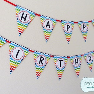 Rainbow Chevron Party Printable Happy Birthday Banner / Fiesta - FILE ...
