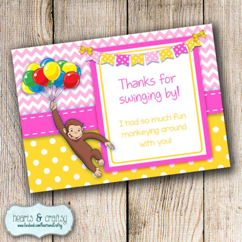 Curious George Birthday Party Thank You Card Curious George - Etsy