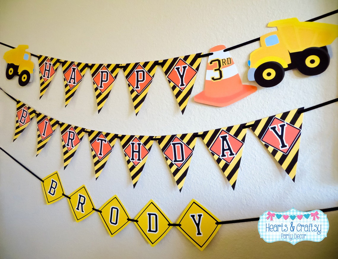 Construction Birthday Party Happy Birthday Banner / Dump Truck - Etsy