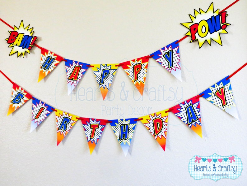 Superhero Birthday Banner DIY / Super Hero Party / Superhero Happy ...