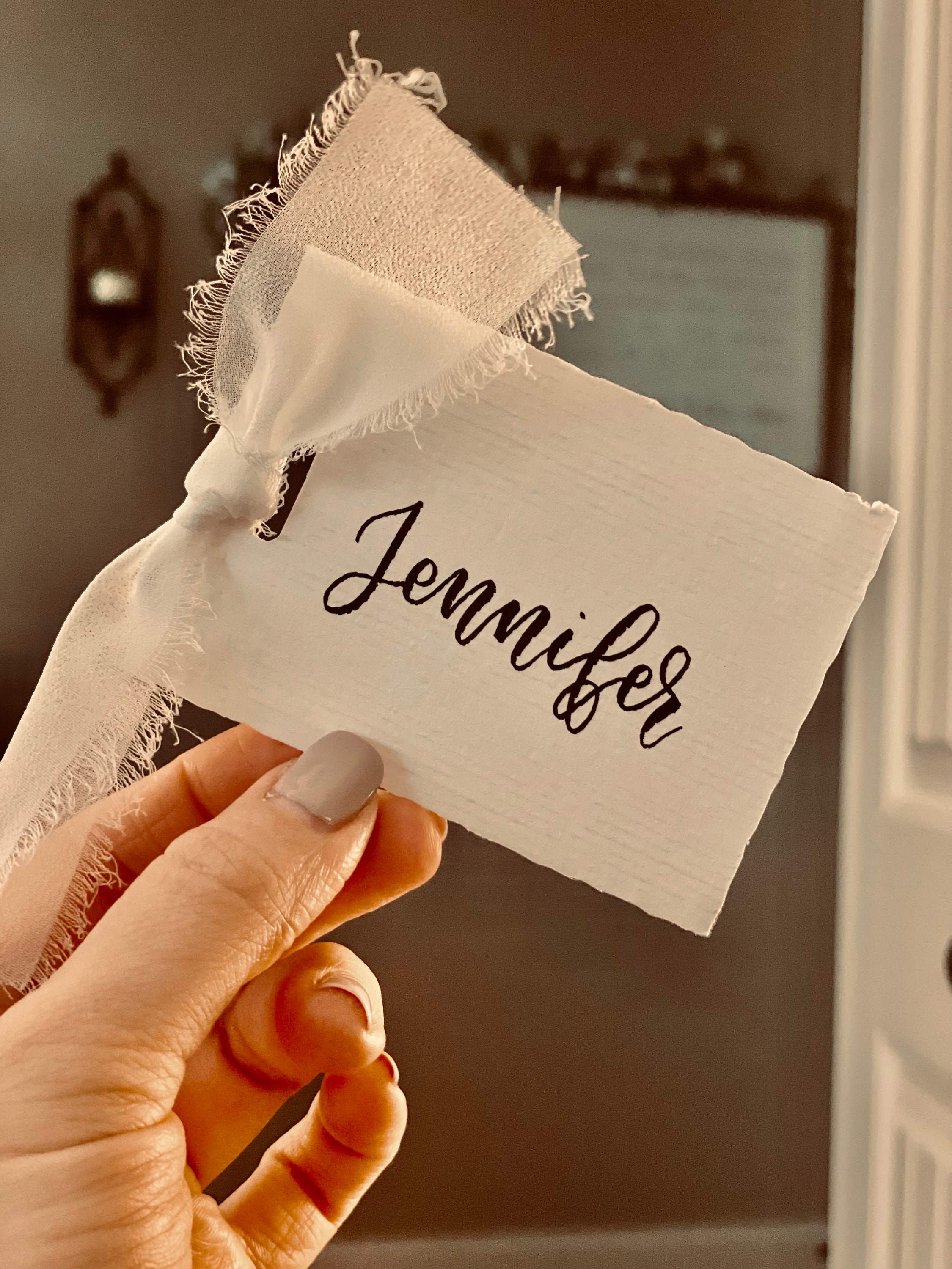 Place Cards With White Ribbon I Place Cards I Calligraphy Place Cards I ...