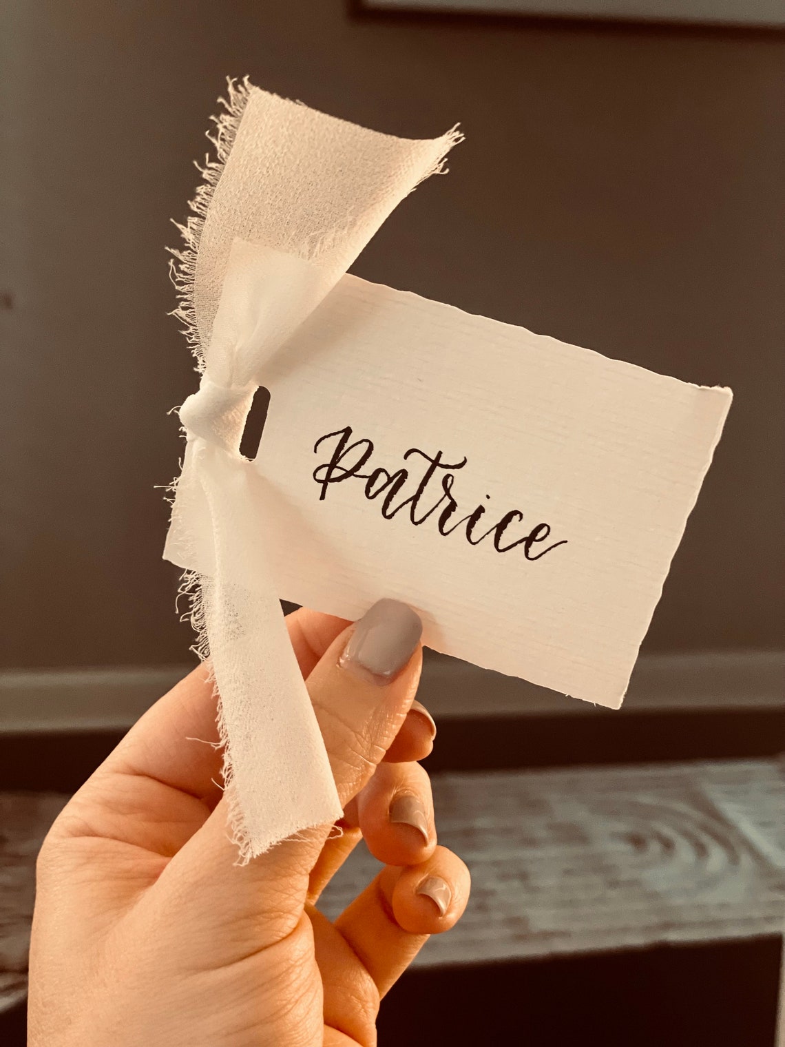 Place Cards With White Ribbon I Place Cards I Calligraphy Place Cards I ...