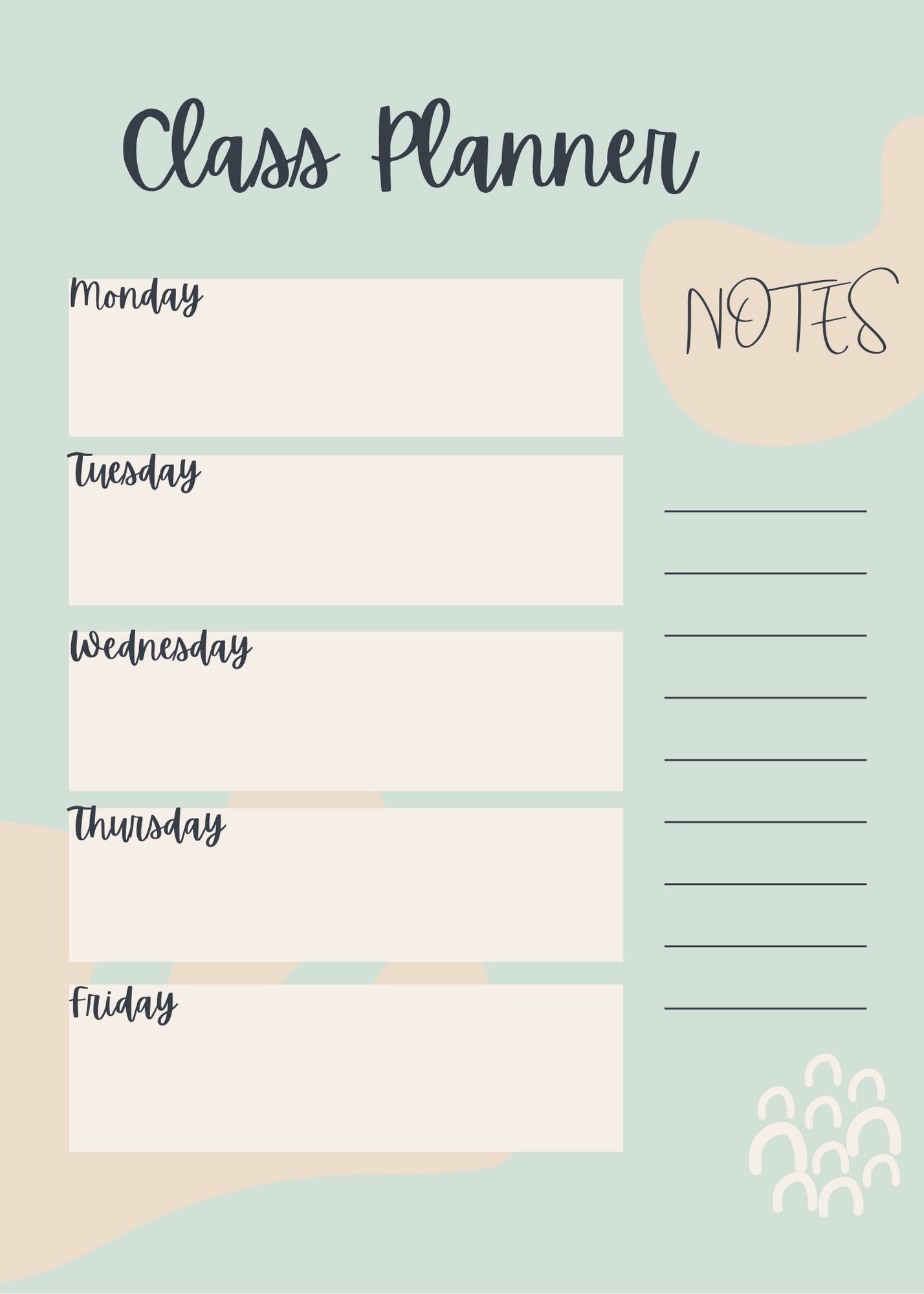 Cute Weekly Class Planner Template
