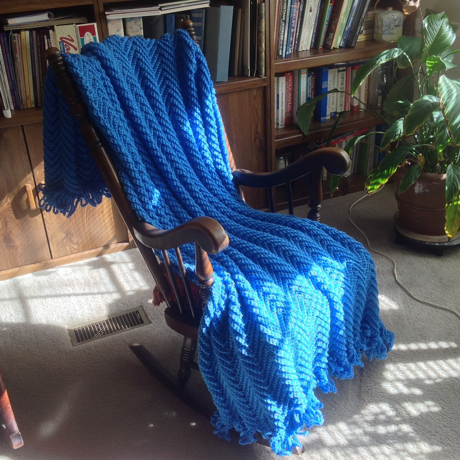 Delft Blue Afghan/throw/blanket_ New Hand Crocheted_for Chair, Couch or ...