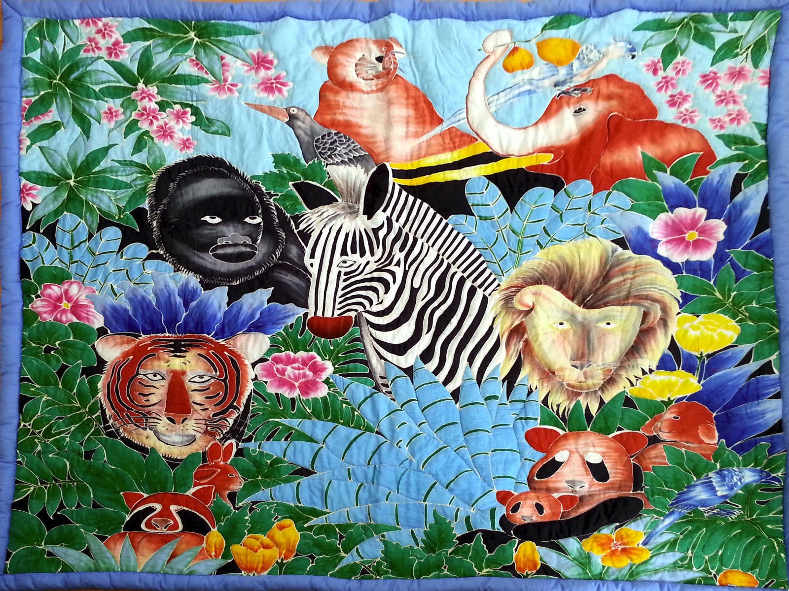 Hand Painted Batik Comforter Bedcover Coverlet Wild Animals Zebra Lion ...