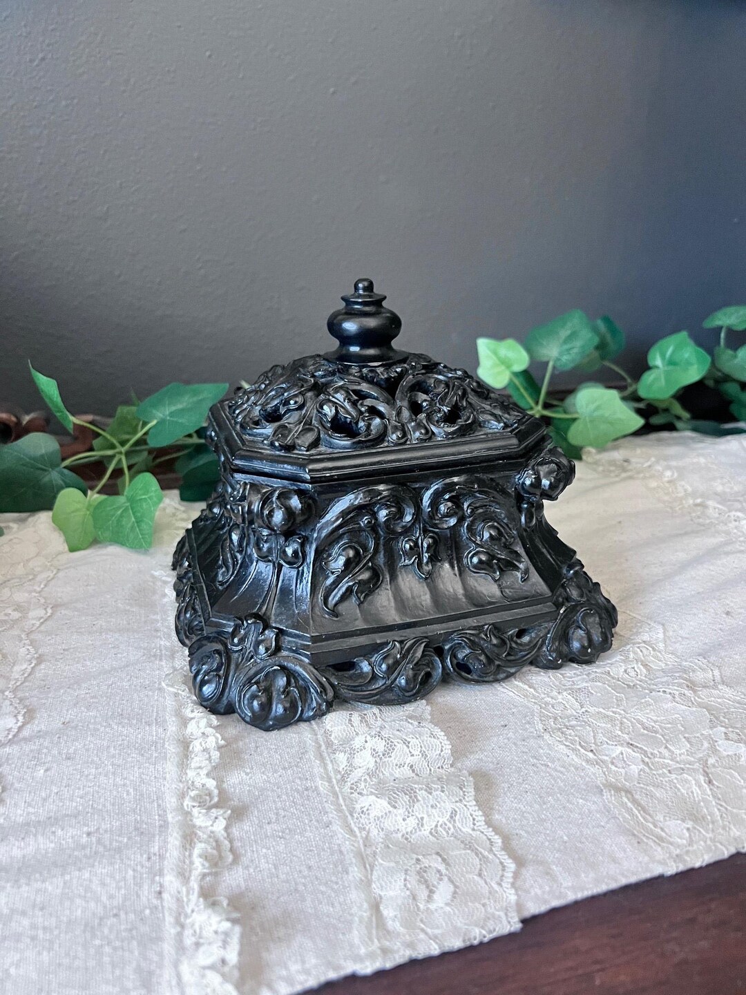 Vintage Black Gothic Baroque Jewelry Box - Etsy