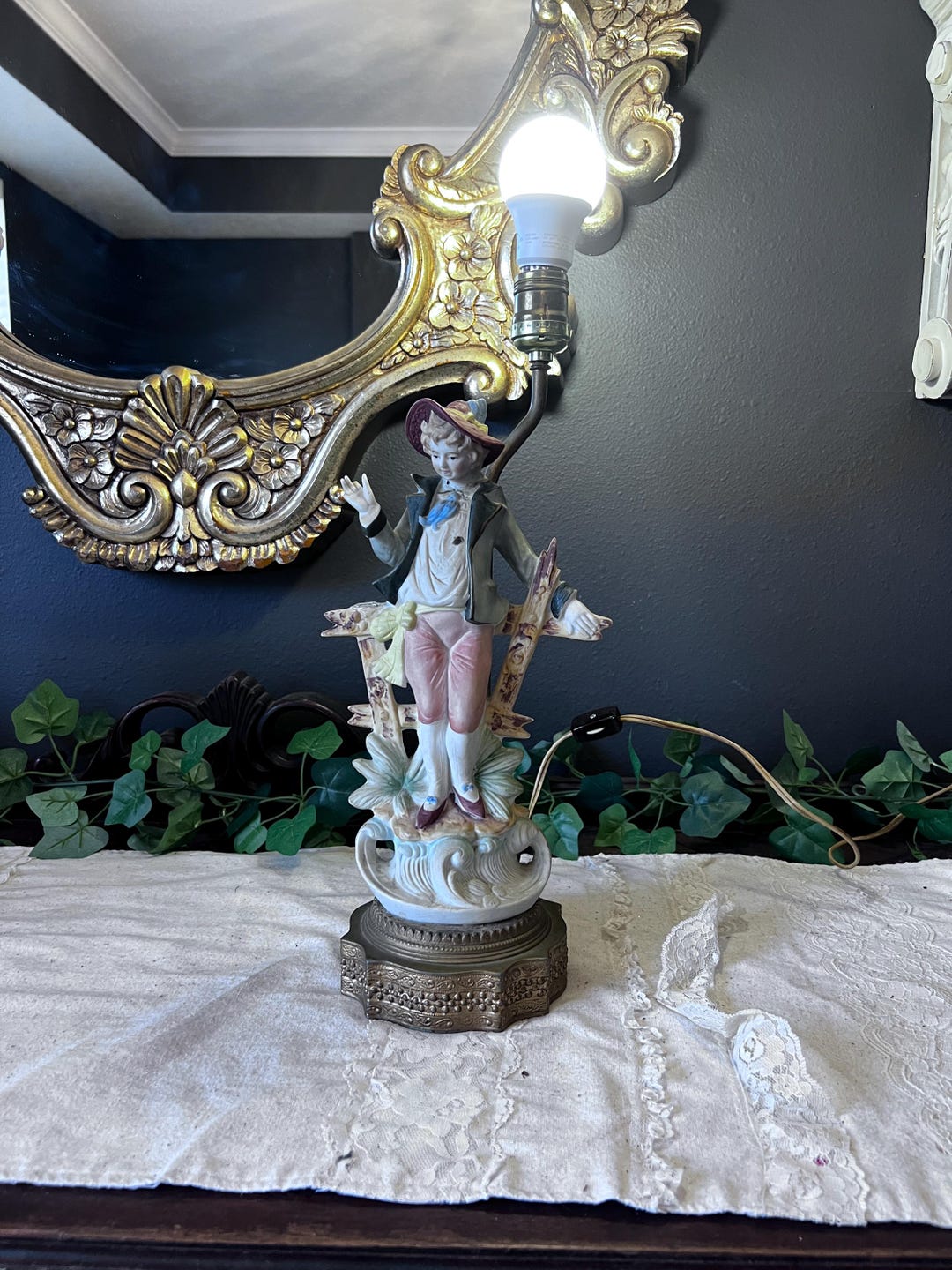 Vintage Blue French Provincial Figure Bisque Ceramic Table Lamp - Etsy