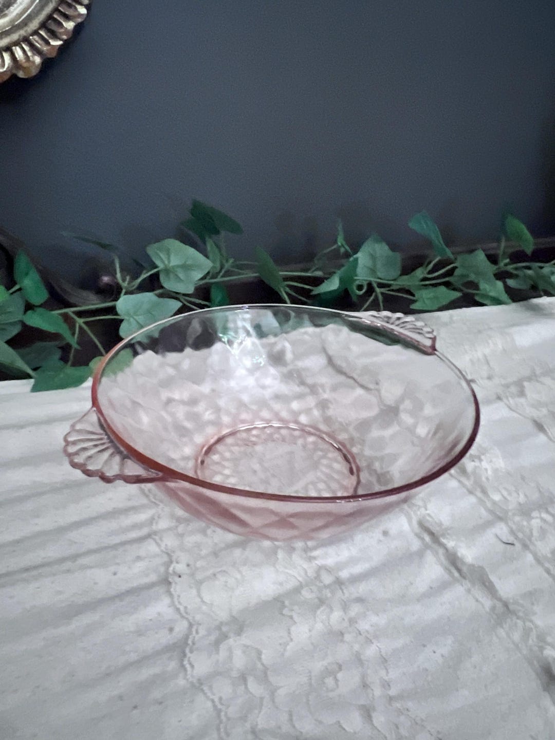 Vintage Anchor Hocking Diamond Optic Pink Depression Glass Berry Fruit ...