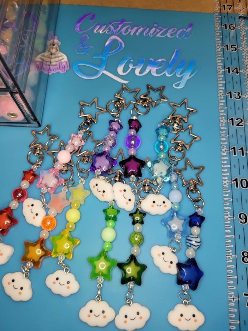 Rainbow Cloud & Star Bag Charm: Kawaii Beaded Keychain - Etsy